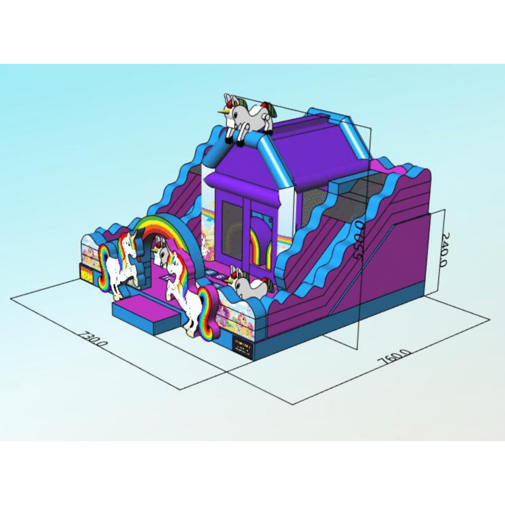 Eenhoorn springkasteel huren - kleurrijk betoverend springkasteel